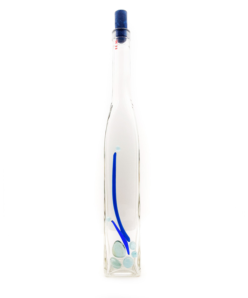 Botella alta motivos azules. - Cristaleria LUJO